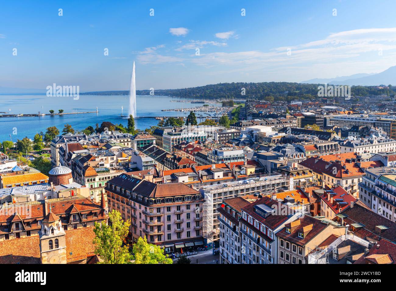 Rooftop view jet d’eau fountain geneva hi-res stock photography and ...
