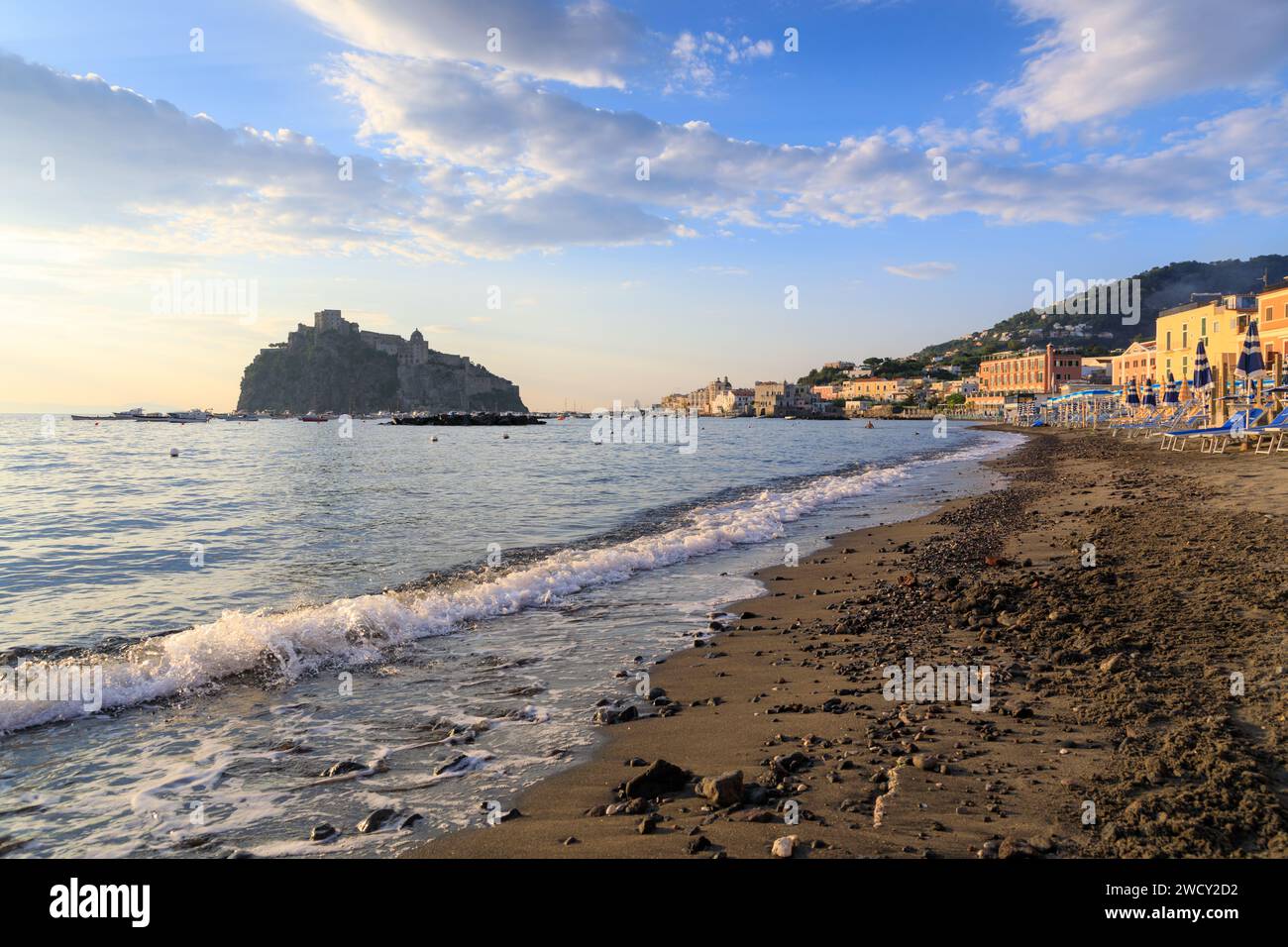 Iconic view of Ischia in Italy. Fishermen's Beach in Ischia Ponte Stock ...
