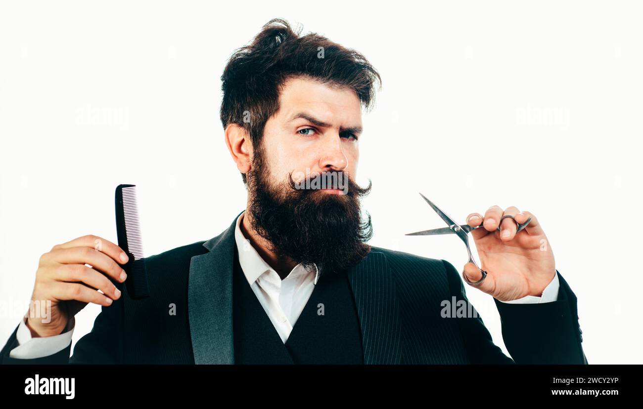 Retro bearded man, portrait of man with long beard and moustache ...
