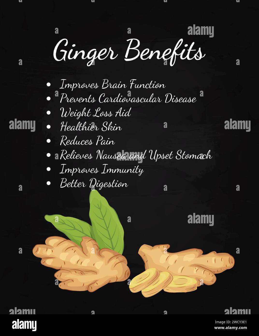Benefits of Ginger. Ginger benefits post design on a black background ...