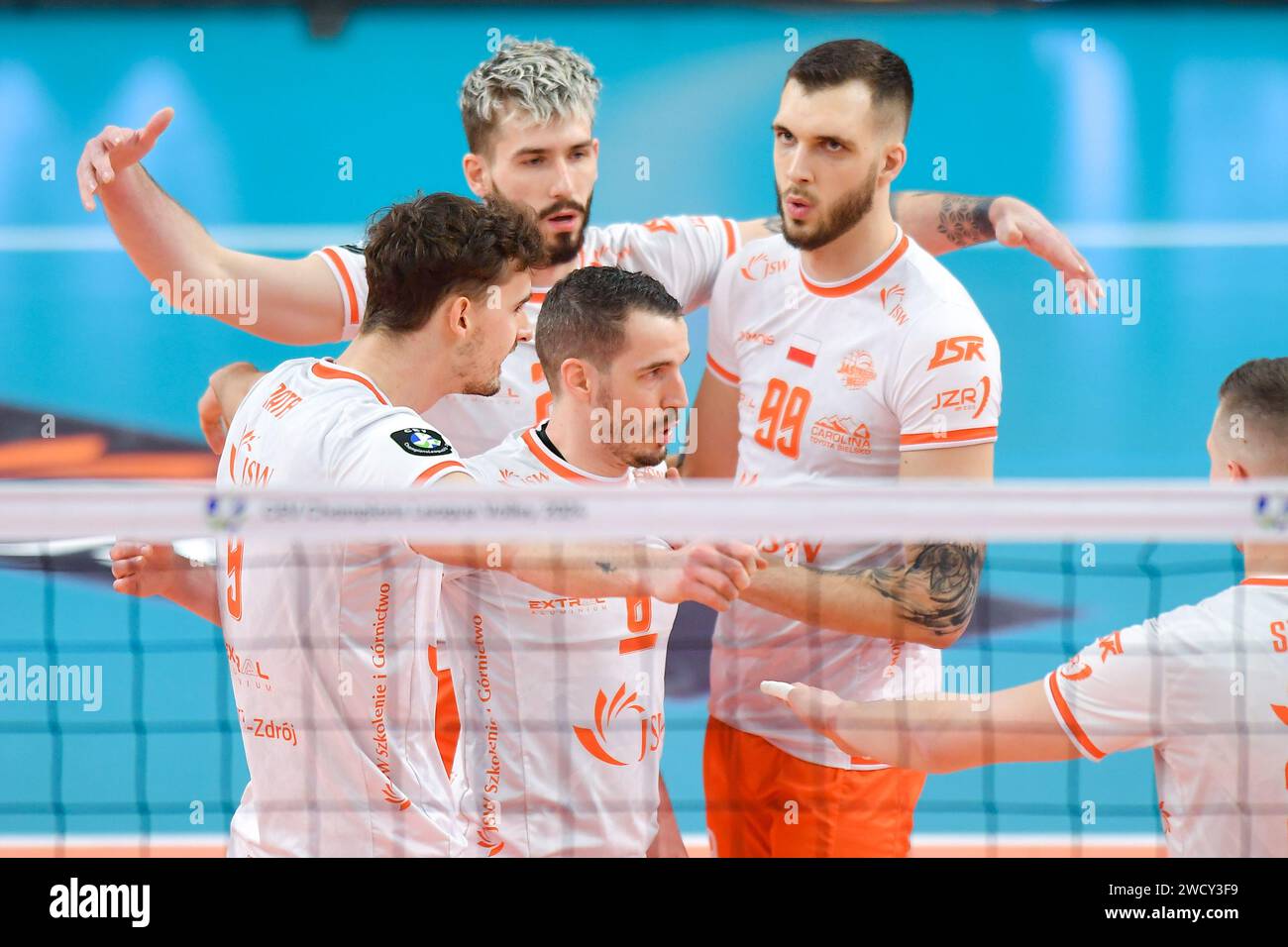 Jastrzebie Zdroj, Poland. 17th Jan, 2024. Tomasz Fornal Benjamin Toniutti Norbert Huber during ...