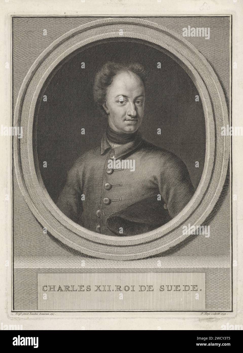 Portrait of King Charles XII van Sweden, Pieter Tanjé, After Kraft ...