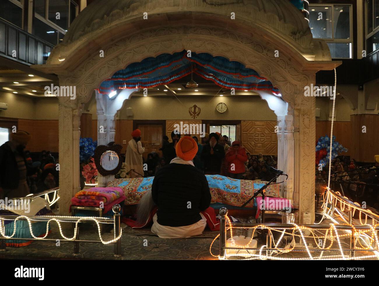 Srinagar Kashmir, India. 17th Jan, 2024. Indian Sikh devotees pray at Gurudwara on the occasion ...