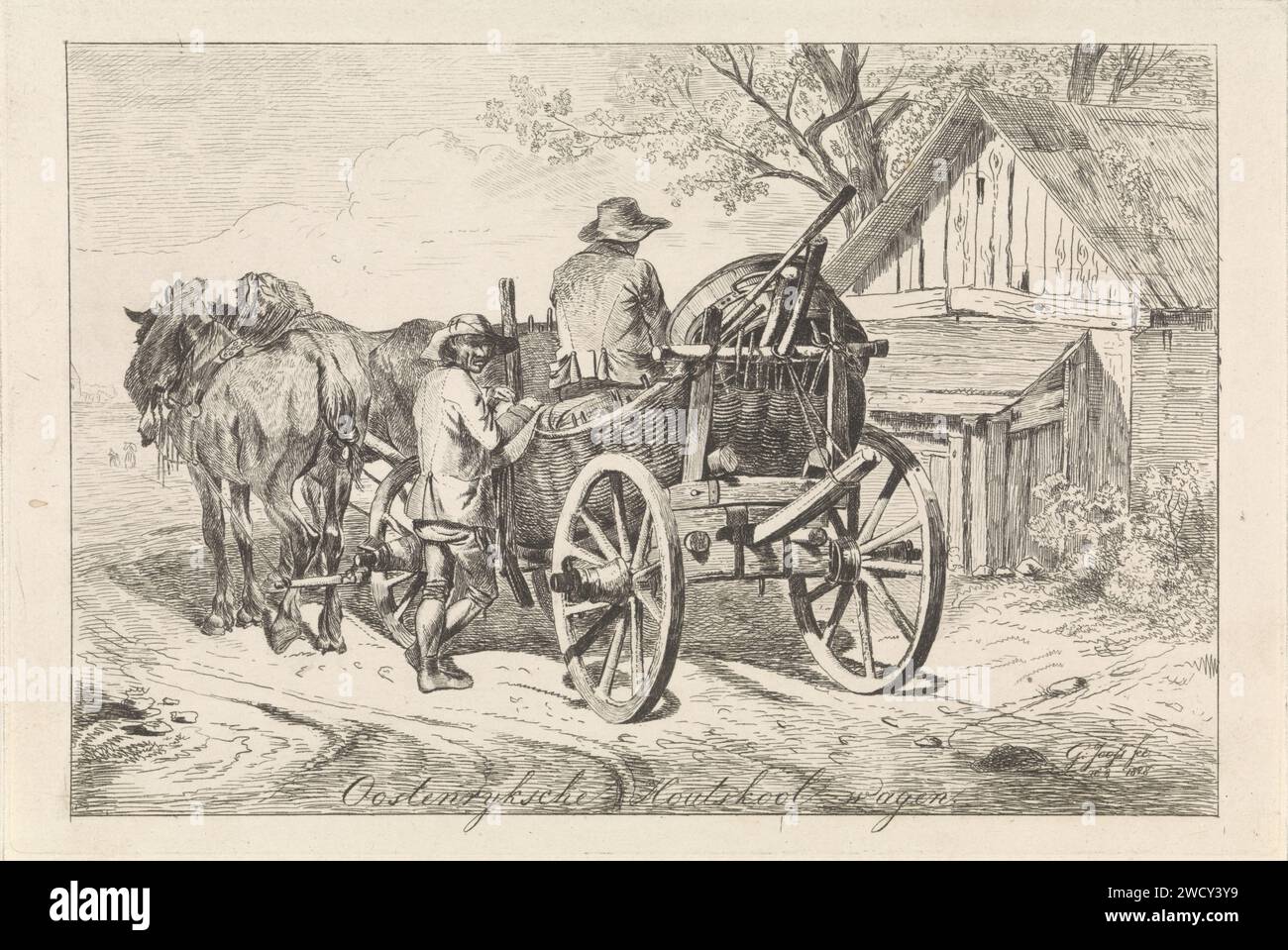 Coal car near a house, George Jooss, 1809 - 1845 print Coal wagon with ...