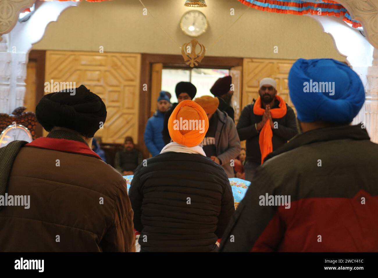 Srinagar Kashmir, India. 17th Jan, 2024. Indian Sikh devotees pray at Gurudwara on the occasion ...