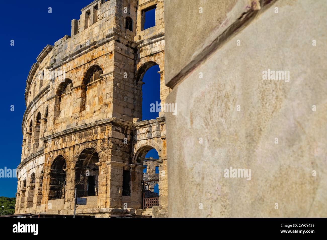 Amphitheater in Pula, gladiator fighting arena, monuments in Croatia ...