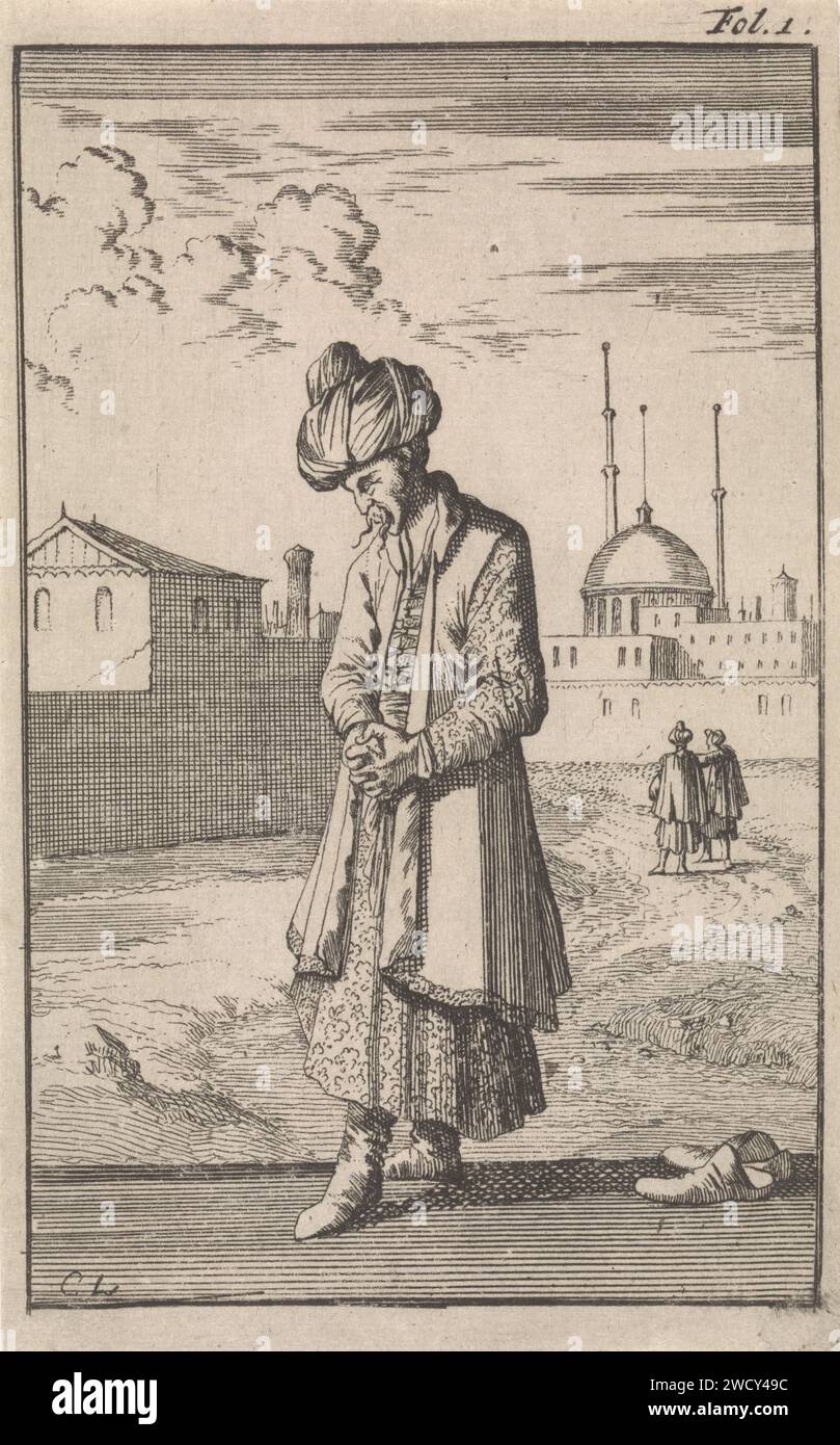 Standing Turk in Prayer, Caspar Luyken, 1696 print Print at the top ...