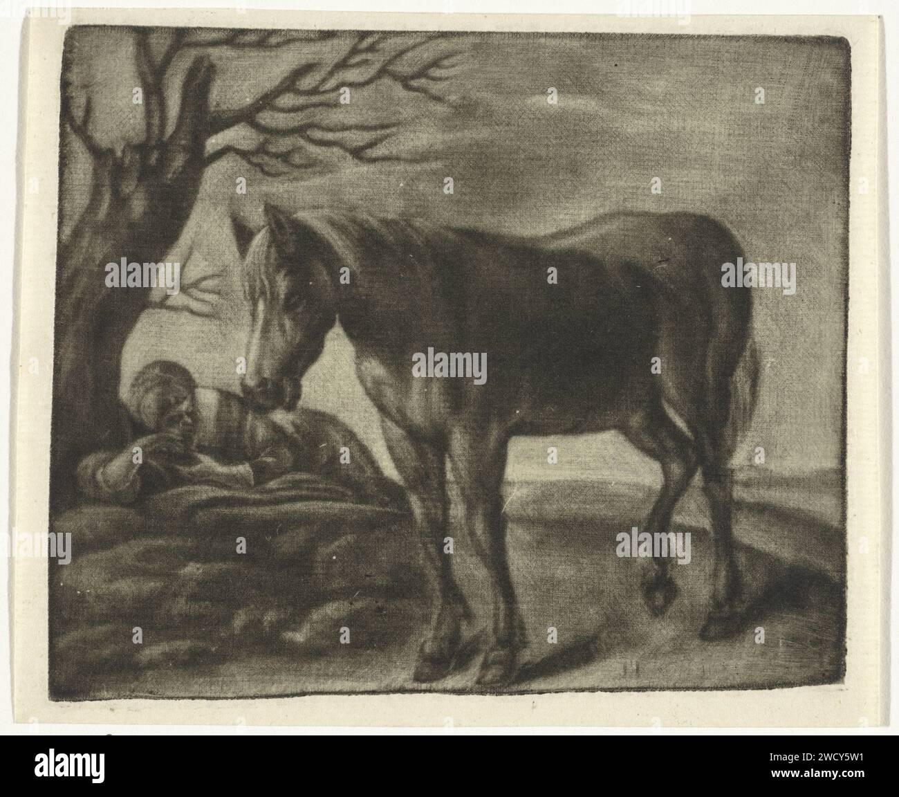 A horse and a sleeping man, John de Groot (II), 1698 - 1776 print ...