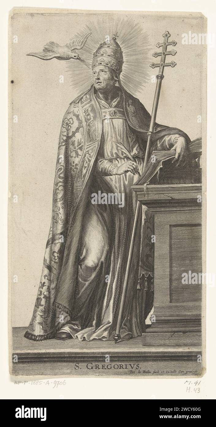 Holy Gregorius as Pope with patriarchal cross and pigeon as Holy Spirit ...