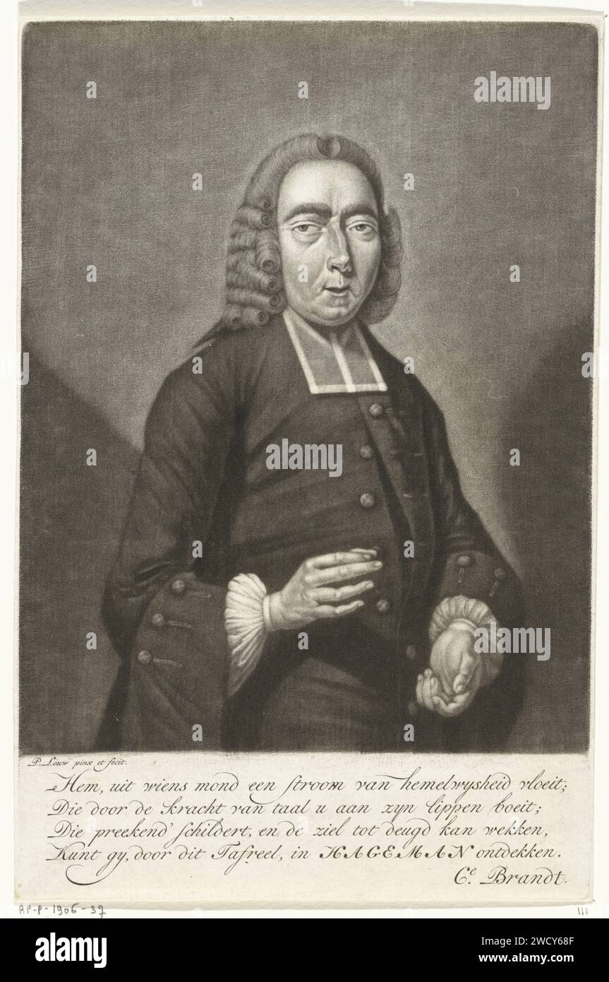 Portrait of the pastor Henricus Hageman, Pieter Louw, 1743 - 1760 print ...