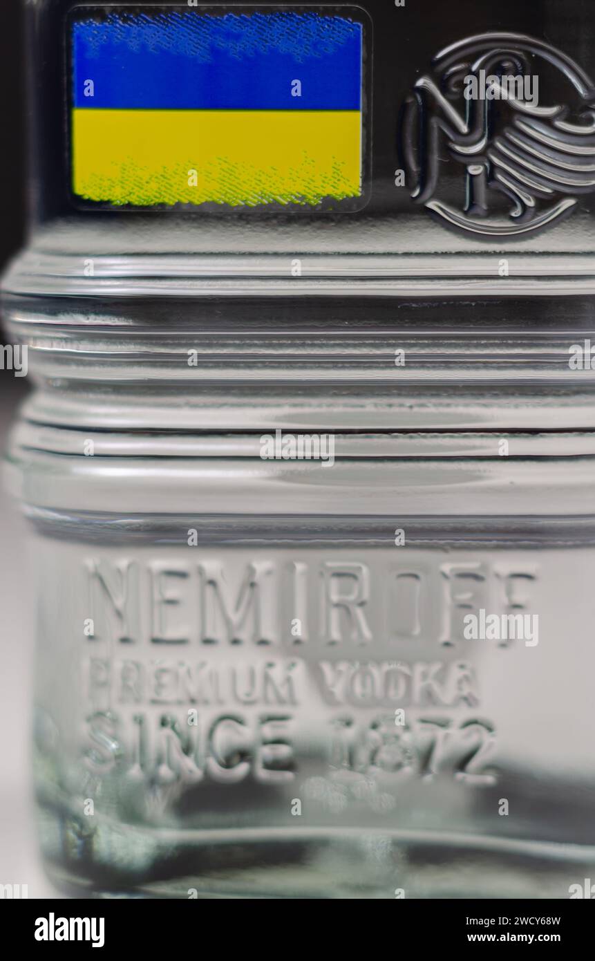 LONDON, UK - 16 JANUARY 2024 Nemiroff is a Ukrainian vodka brand with a ...