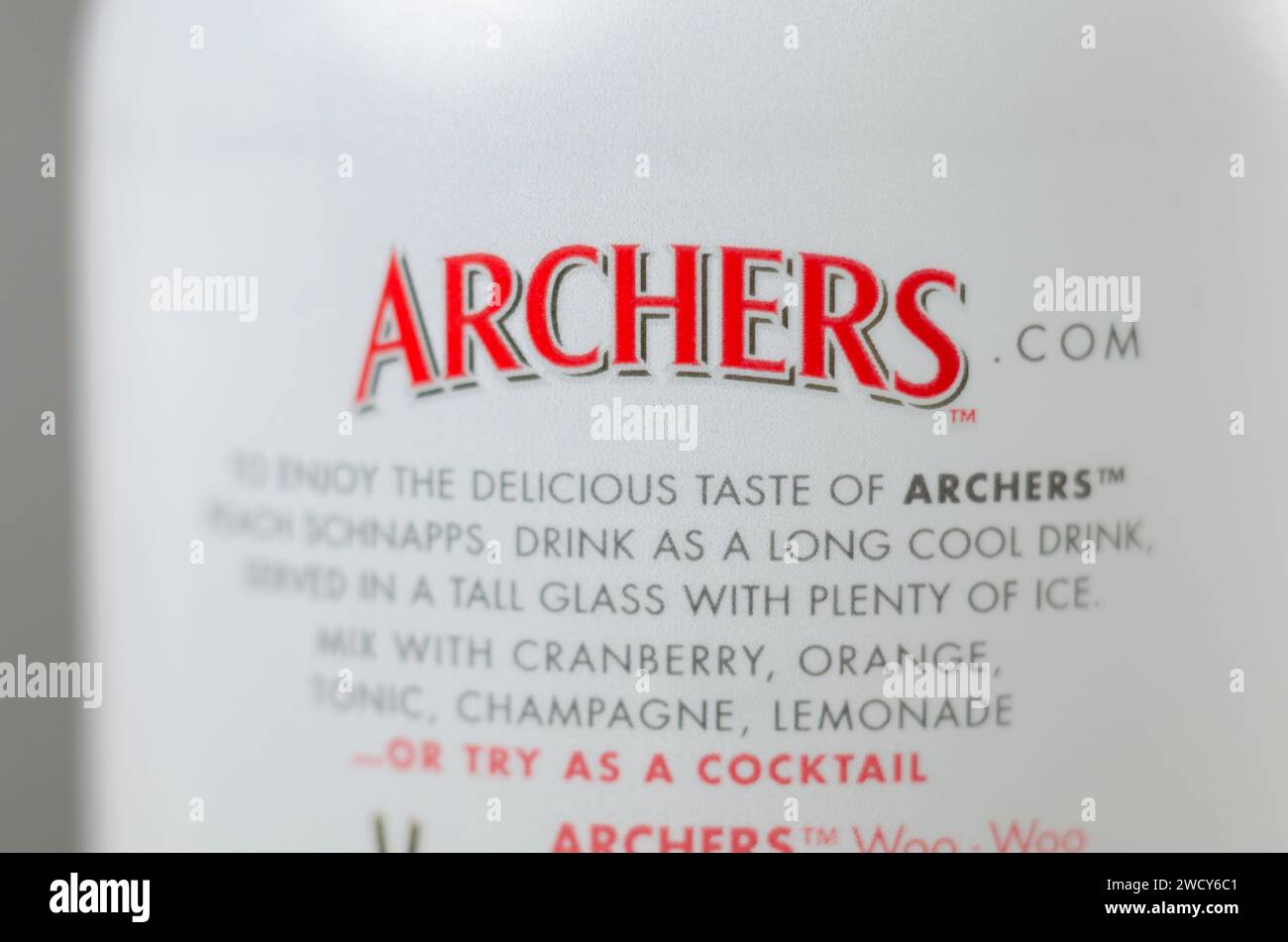 LONDON, UK - 16 JANUARY 2024 Archers Peach Schnapps Peach Liqueur has ...