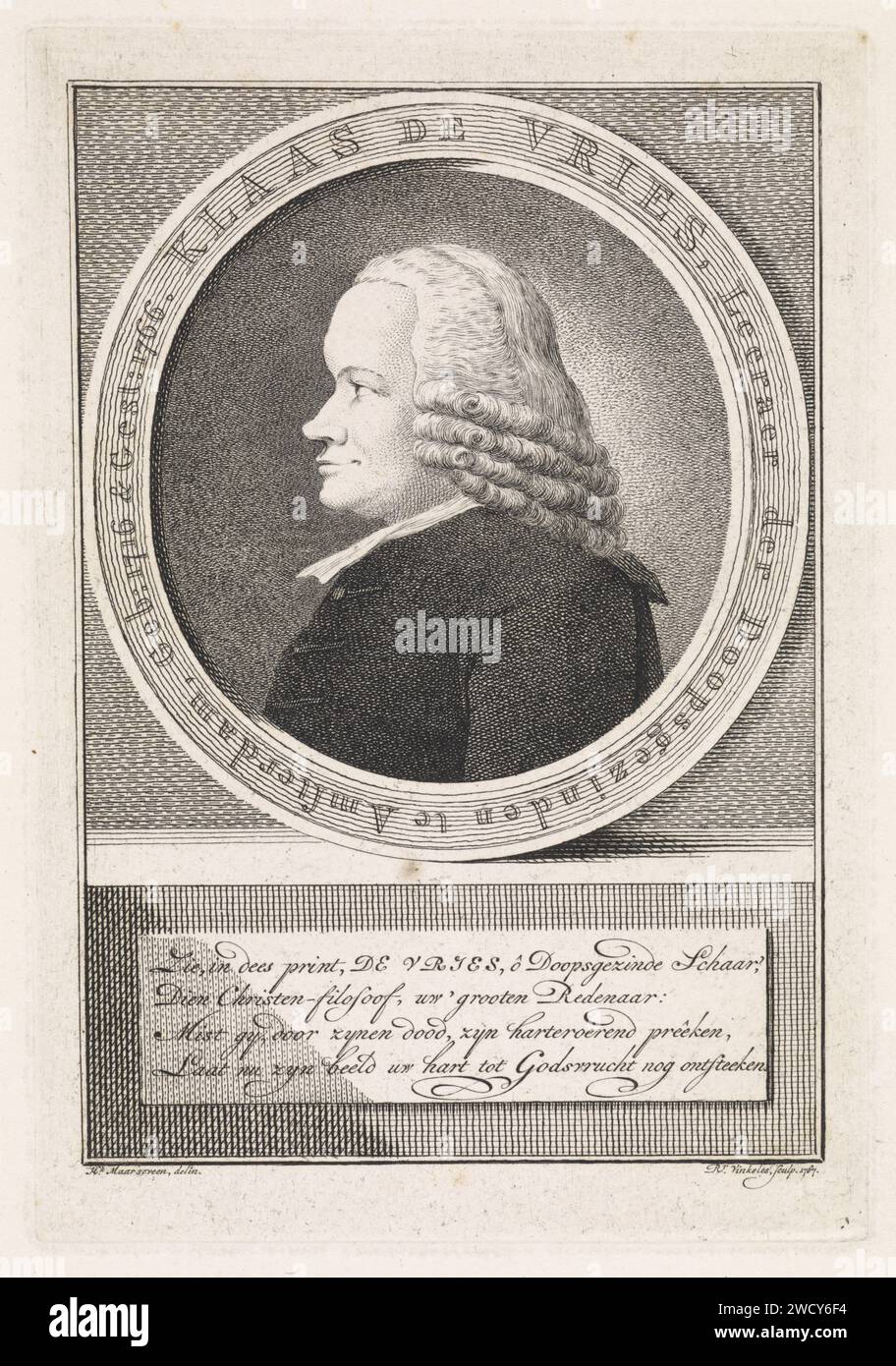 Portrait of Klaas de Vries, Reinier Vinkeles (I), After Hendrik van ... Portrait of Klaas de Vries, Reinier Vinkeles (I), After Hendrik van ...