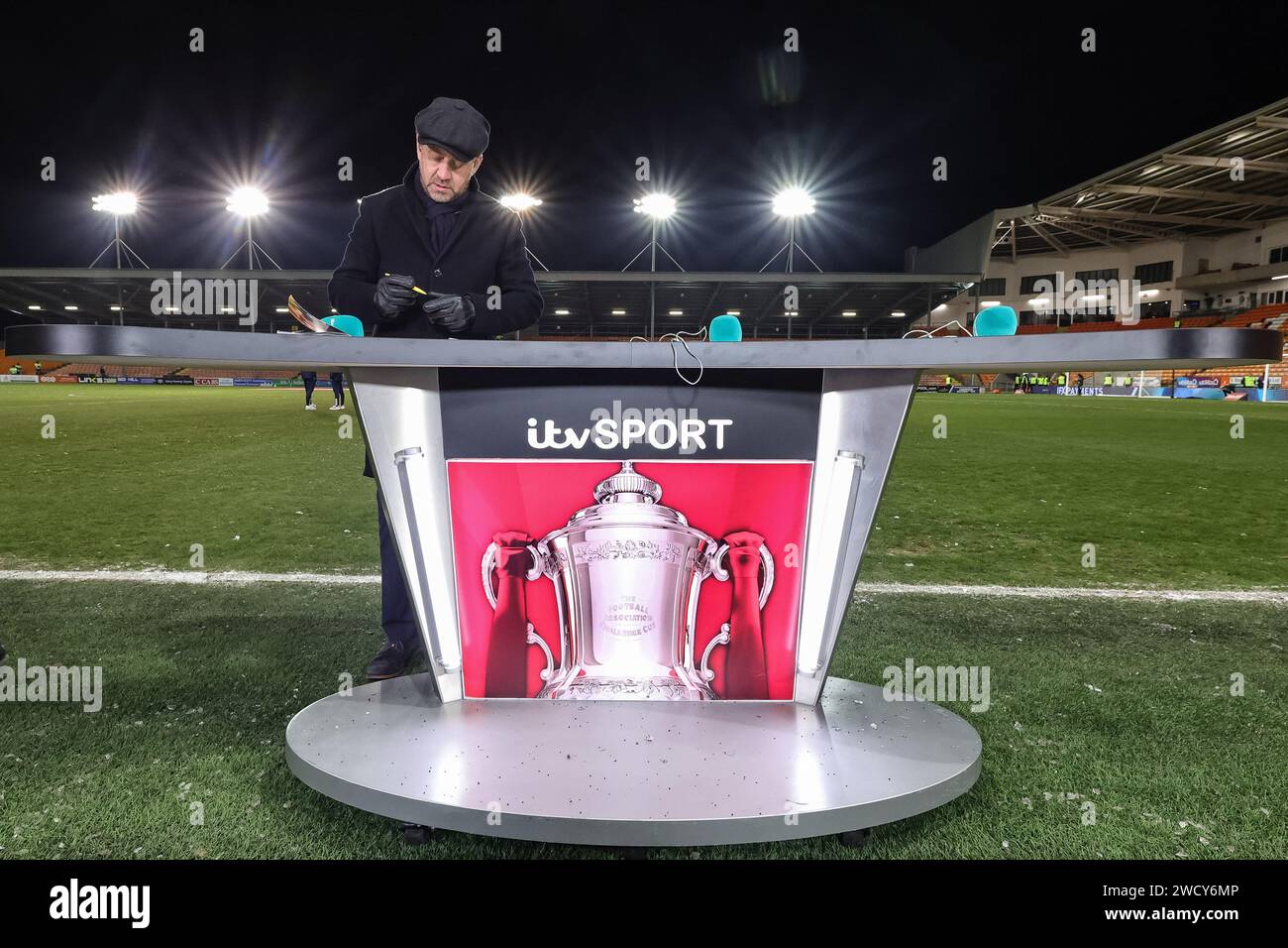 ITV Sports TV presenter Mark Pougatch on on the broadcast bench during ...