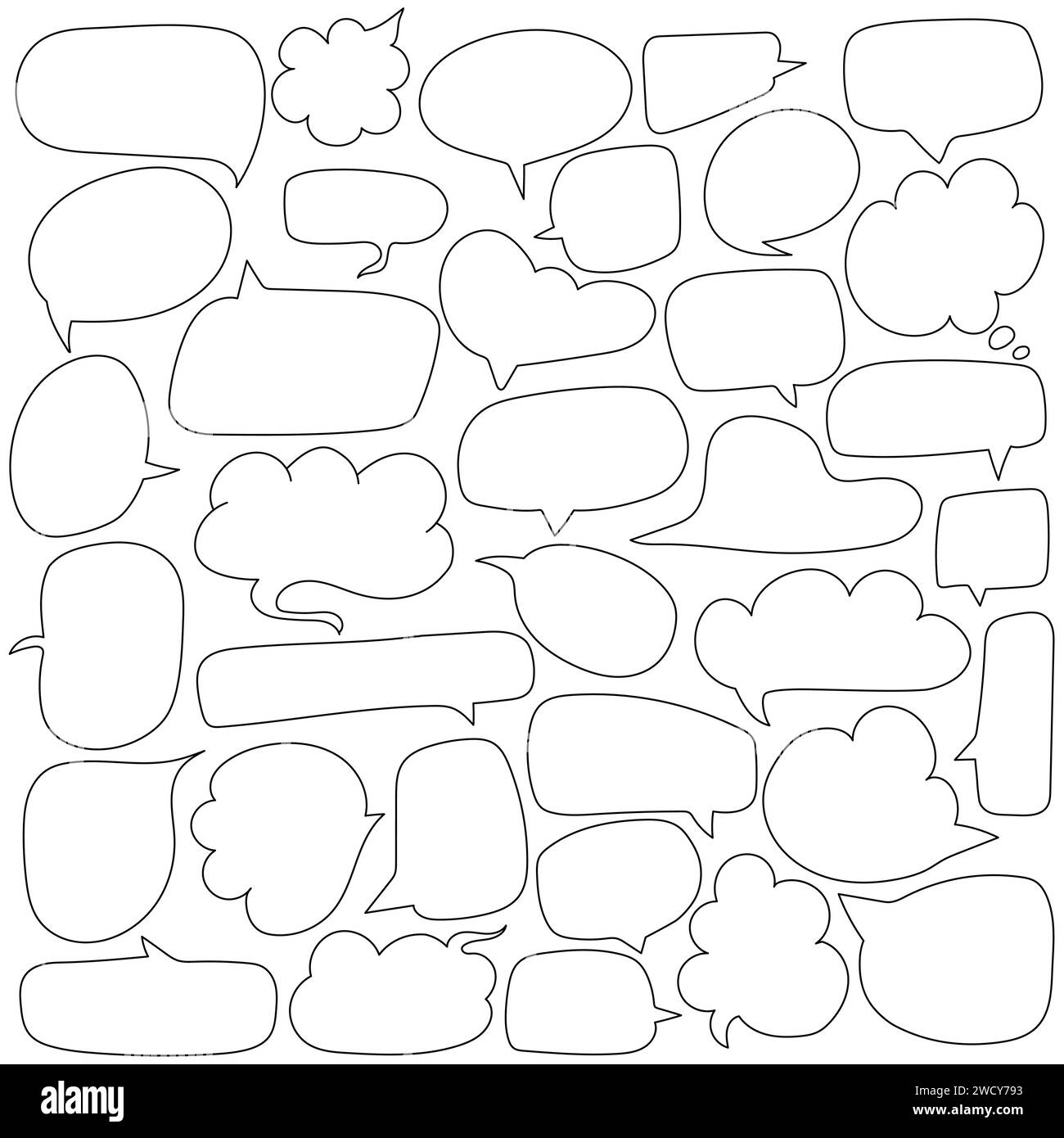 Hand drawn set of bubble speech. Line vector doodles of conversation clouds, sketch elements ...