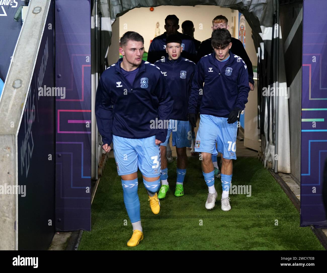 Left to right, Coventry City's Callum Perry, Elliot Betjemann and ...