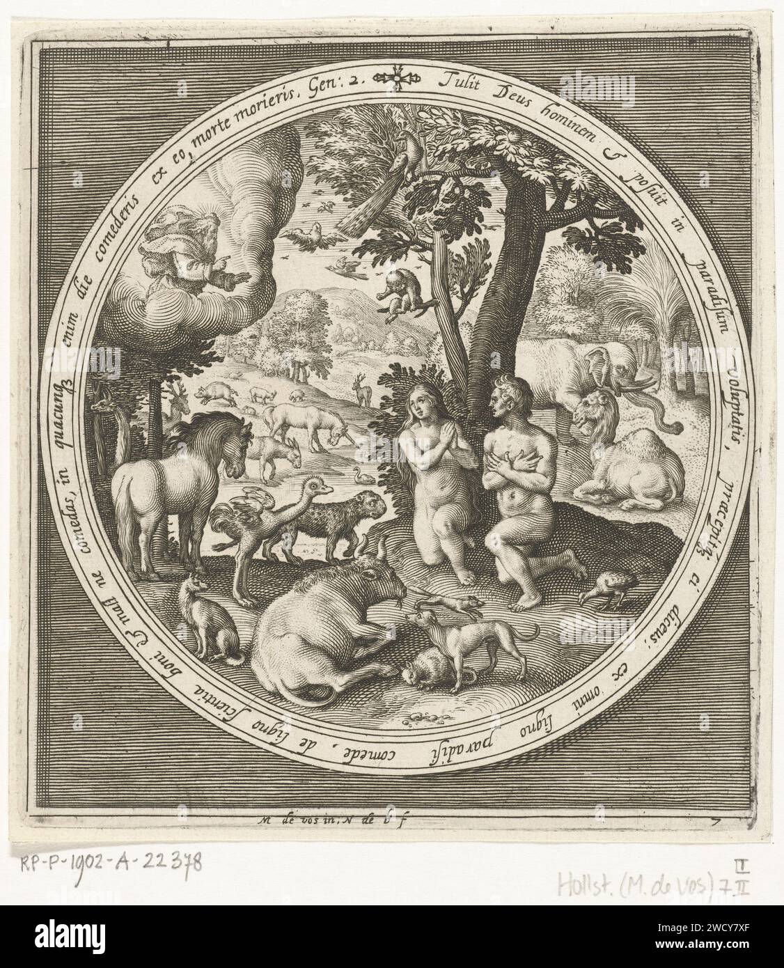 The Seventh Day of Creation: Adam and Eva in Paradise, Nicolaes de Bruyn, After Maerten de Vos ...