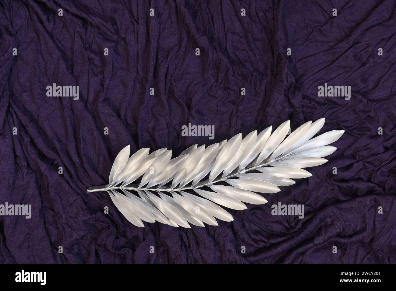 Silver palm leaf on purple background. Ash Wednesday concept Stock ...