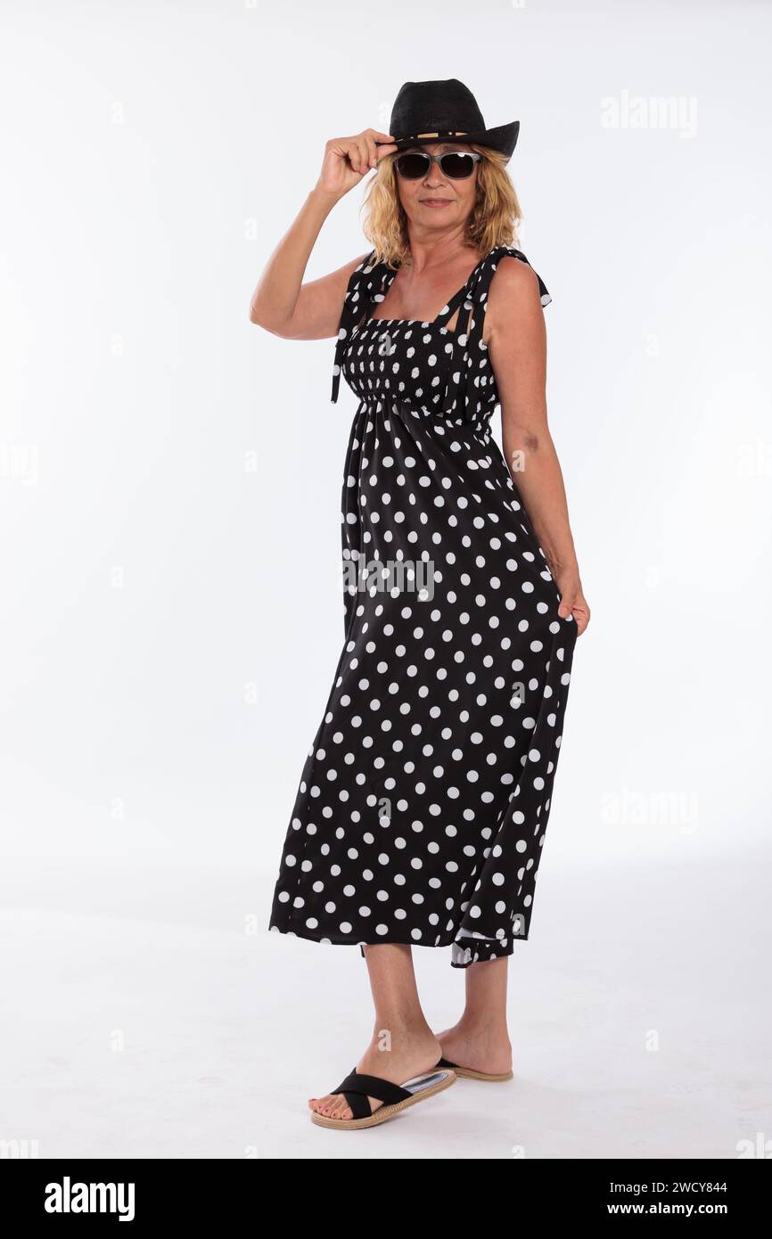 photo session model over 60 on white background Stock Photo - Alamy