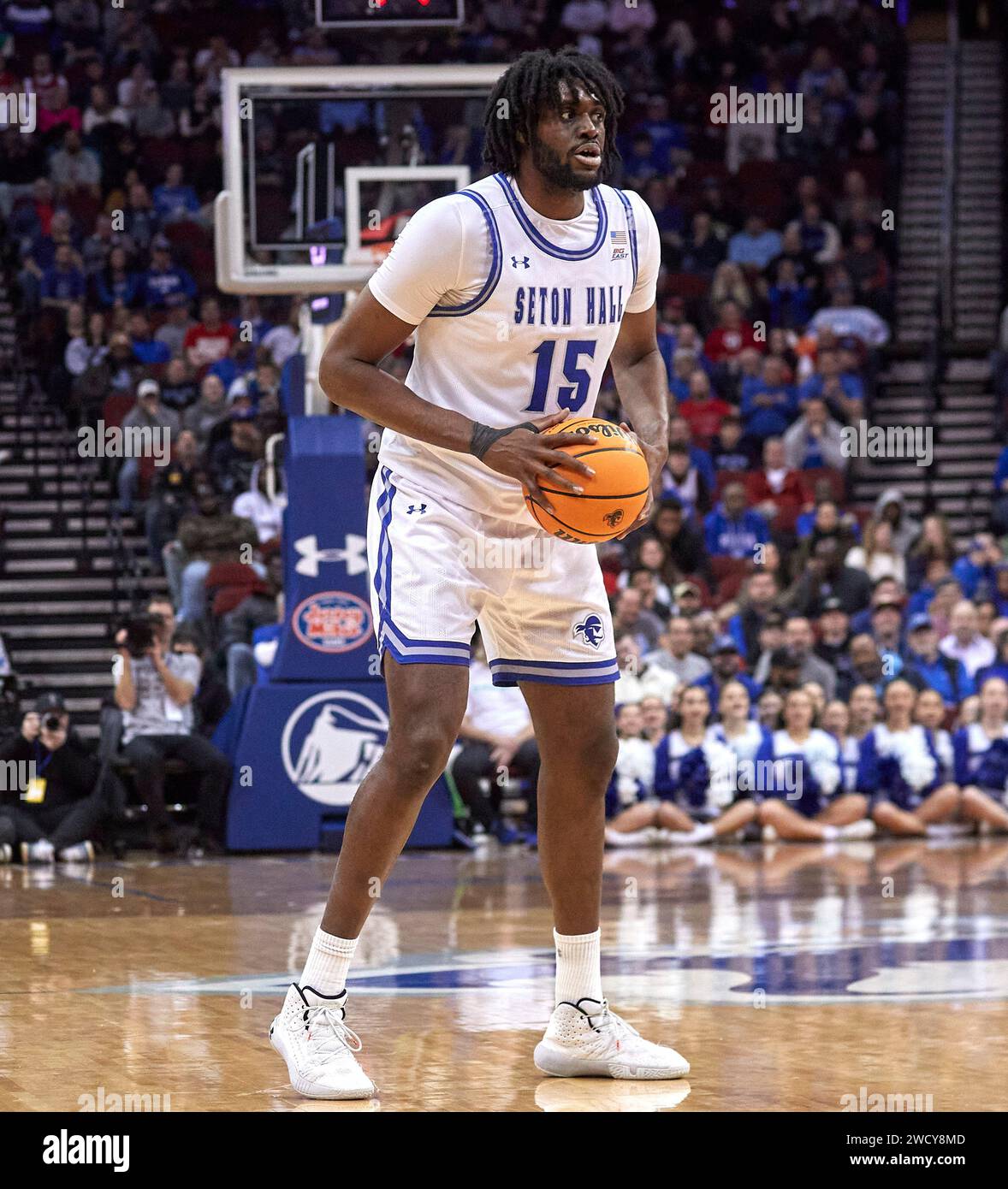 Seton Hall Pirates center Jaden Bediako (15) looks to make a pass in ...