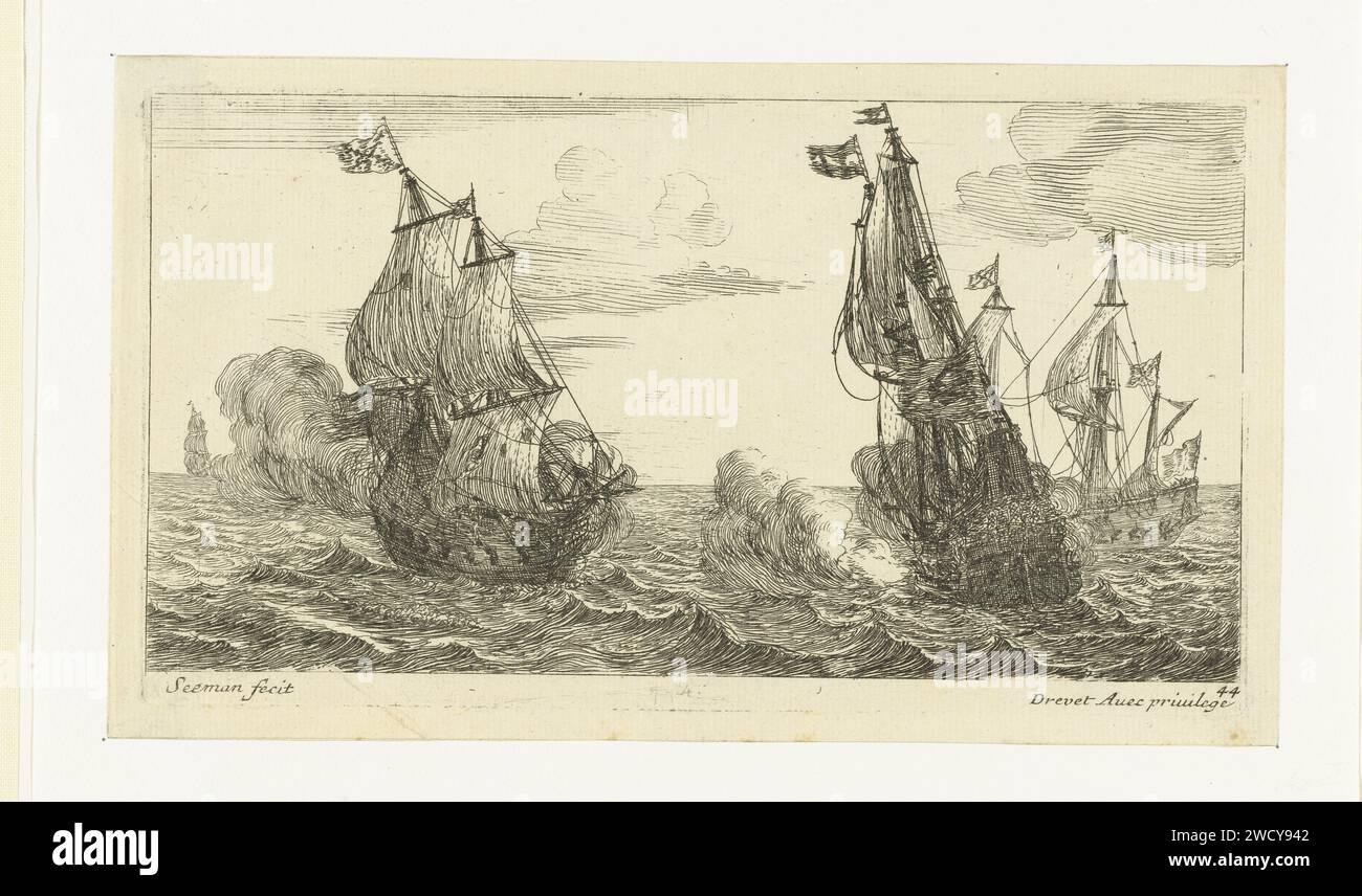 Sea battle, Anonymous, After Reinier Nooms, 1650 - 1738 print Sea ...