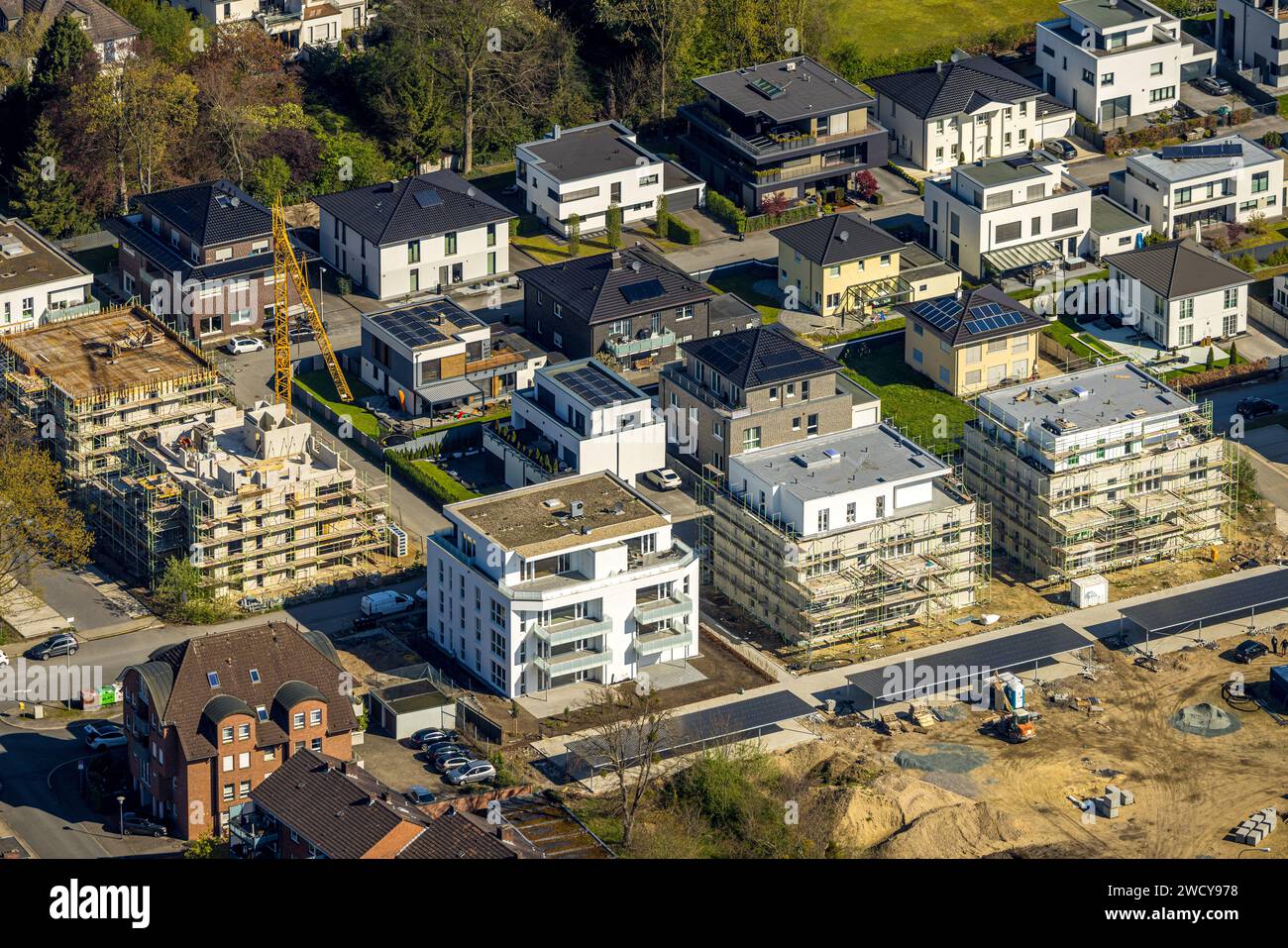 Aerial view, construction site with new residential complex Paracelsuskarree, Mitte, Hamm, Ruhr ...