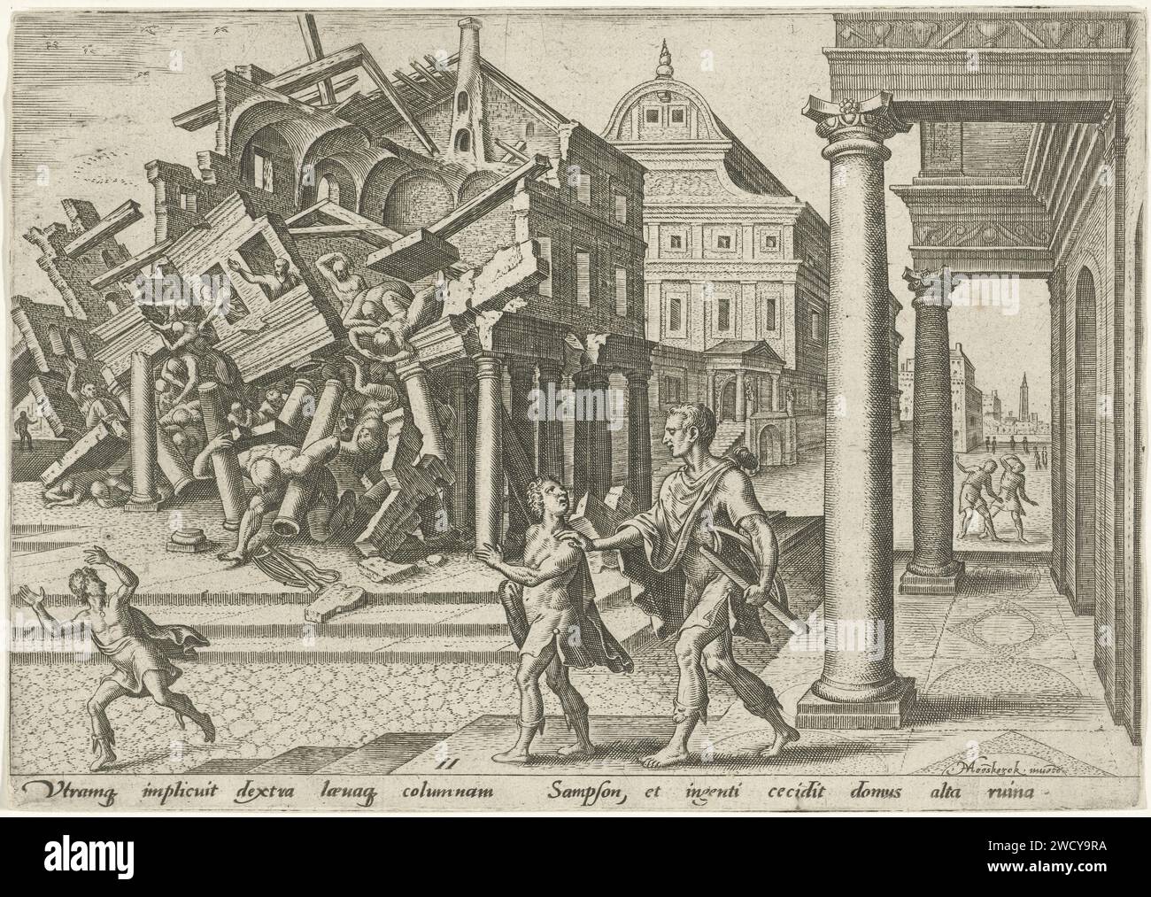 Simson destroys the temple of the Philistines, Philips Galle, After ...