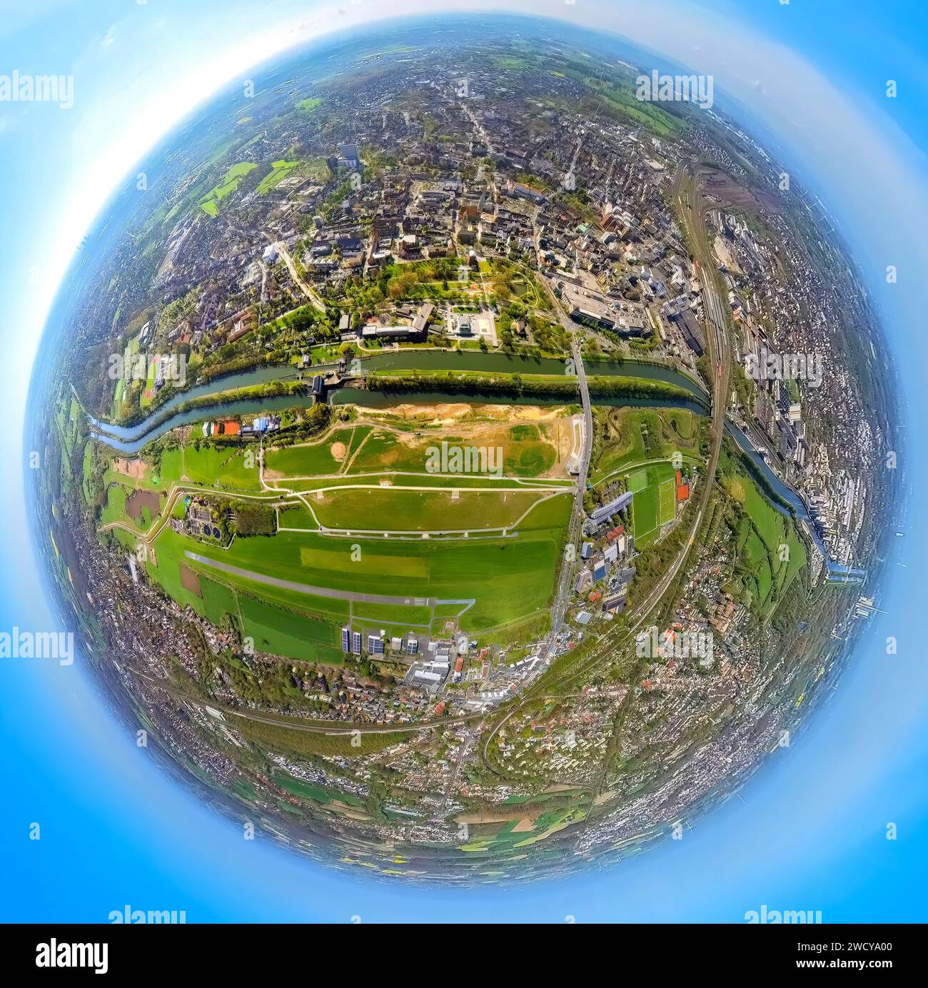 Aerial view, City, Lippestrand Erlebensraum Neugestaltung, River Lippe ...