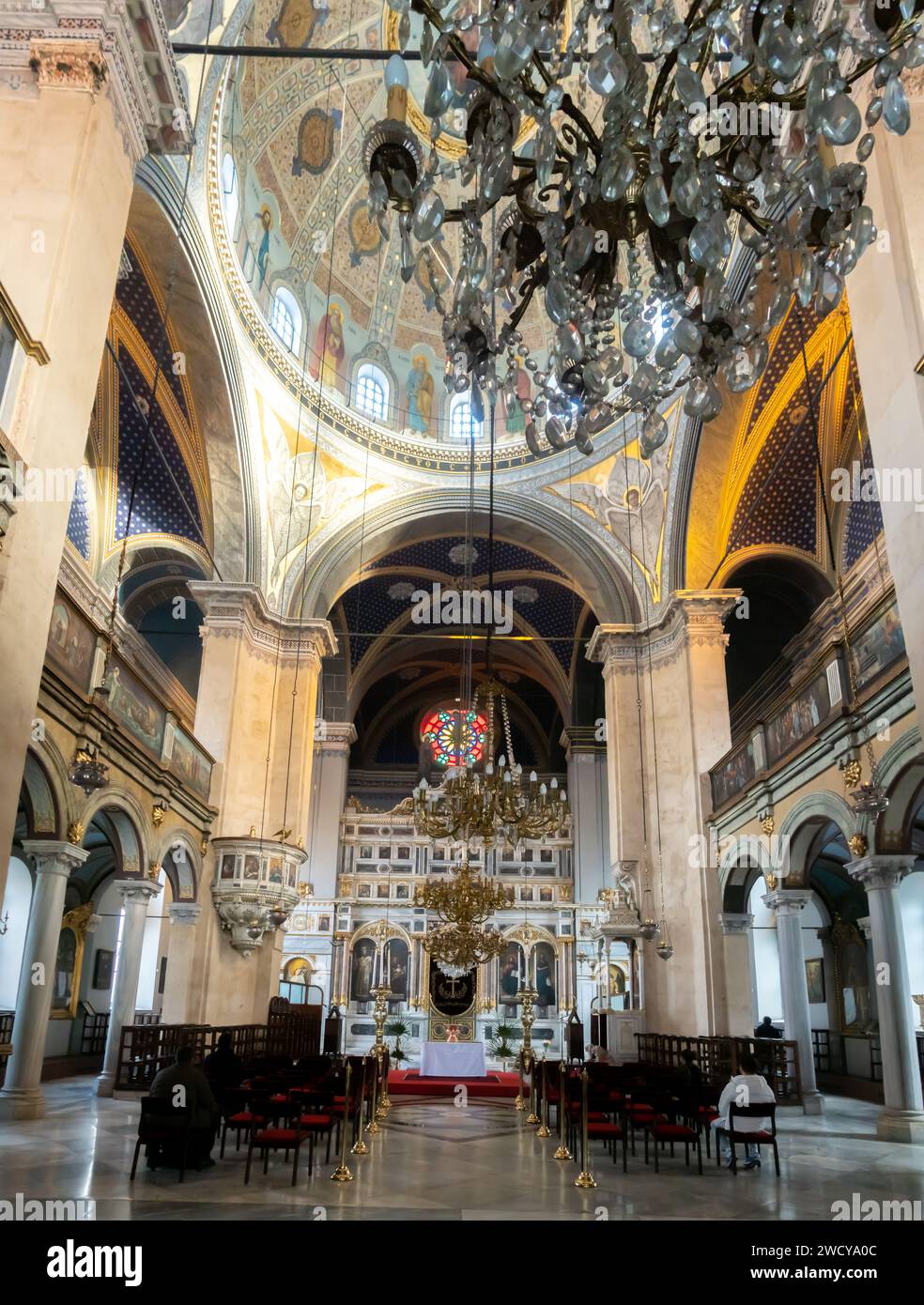 Hagia Triada Greek Orthodox Church interior. Greek orthodox church in ...