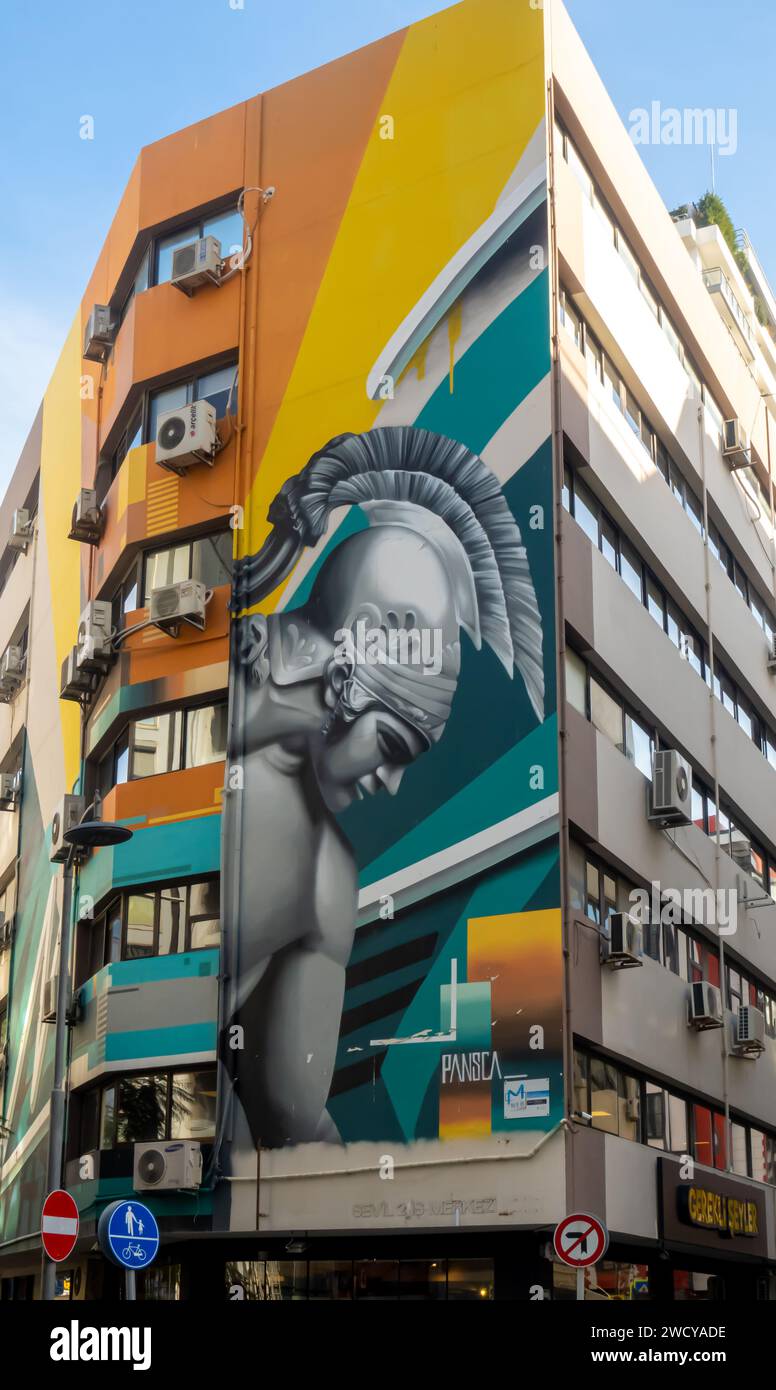 Mural by artist Pansca aka Can Çetinler decpiting an ancient warrior in ...