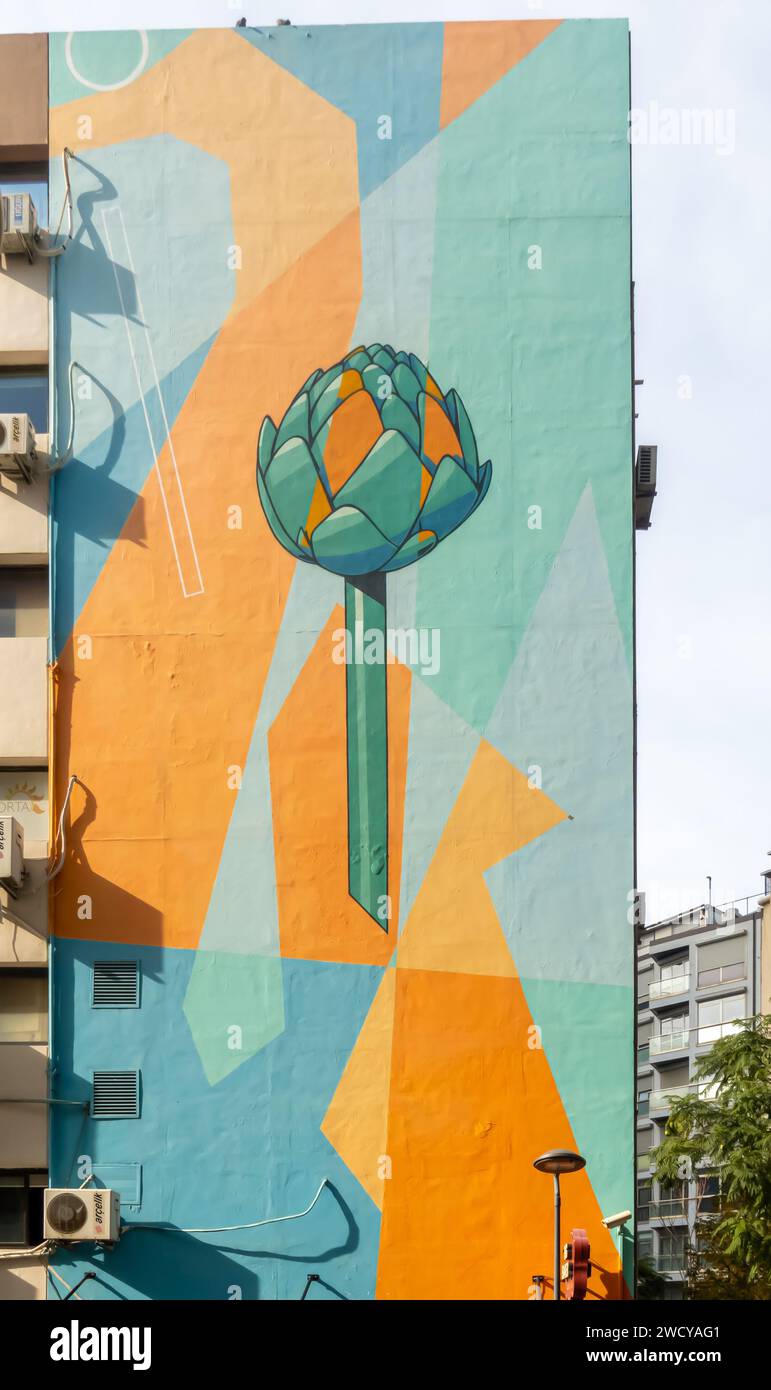 A mural depicting a bud, a petal, a sprout in a suprematist style in ...