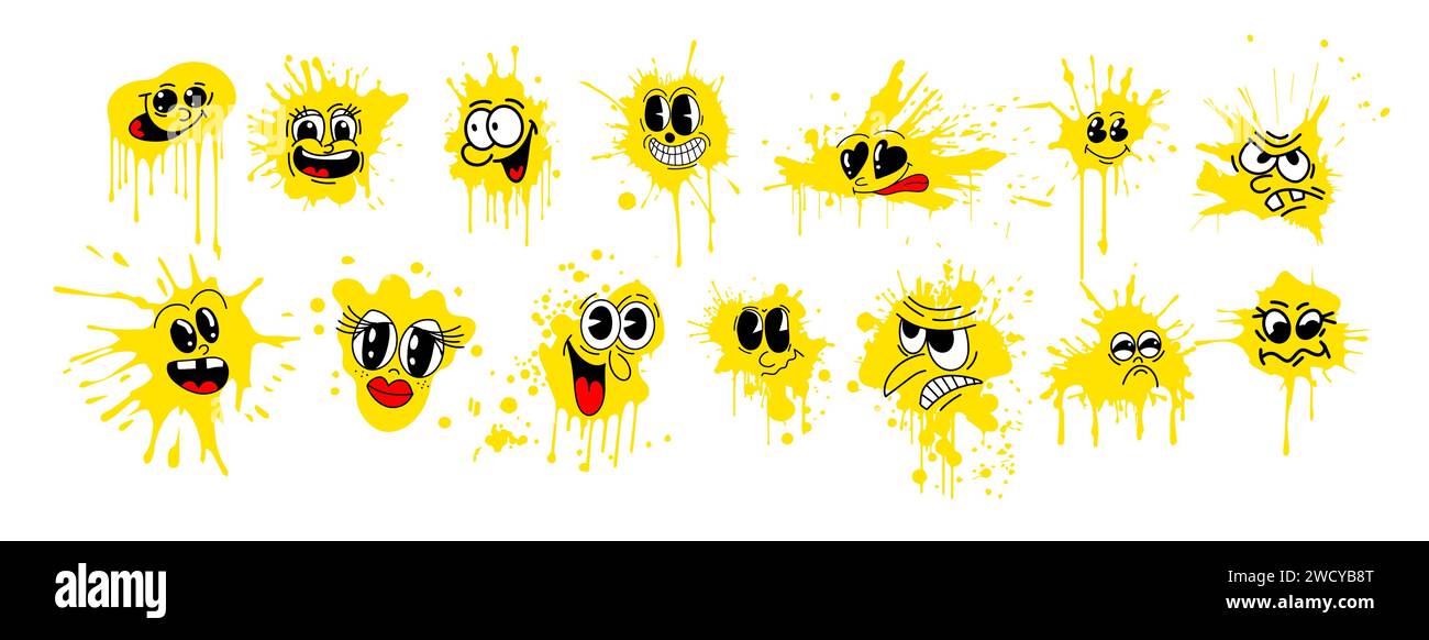 Set of yellow emoticons isolated on white background. Set of blots ...