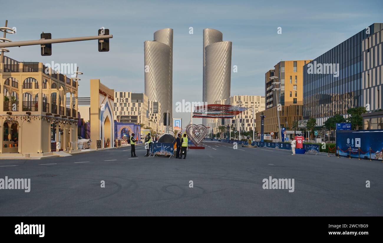 Lusail boulevard in Lusail , Qatar showing Hello Asia parade of ...