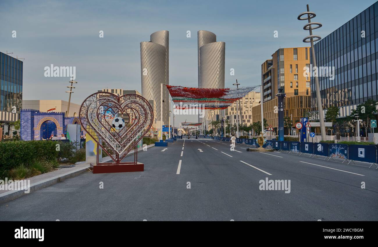 Lusail boulevard in Lusail , Qatar showing Hello Asia parade of ...