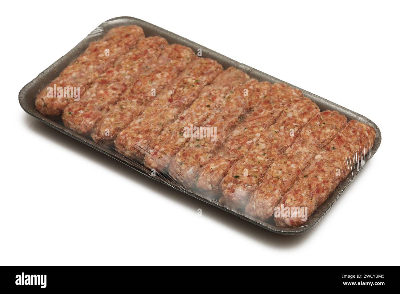 package with sausage shaped minced meat, isolated Stock Photo - Alamy