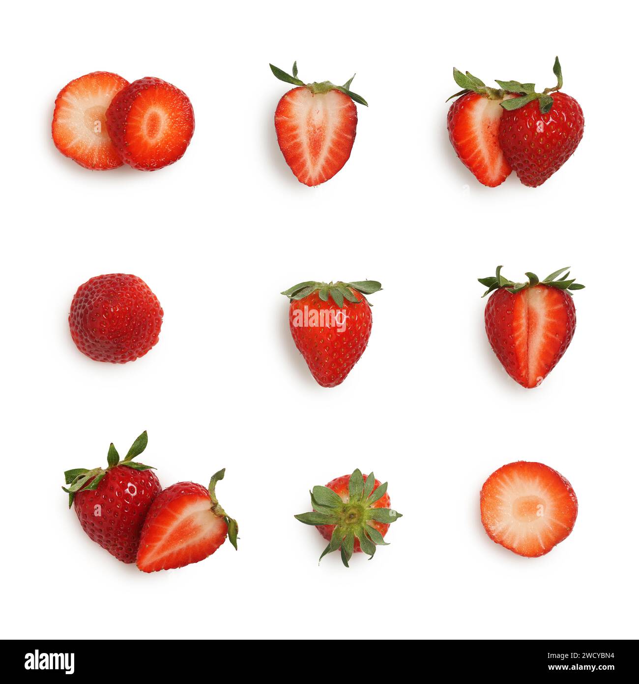 collection of cut, sliced and whole strawberries isolated Stock Photo ...