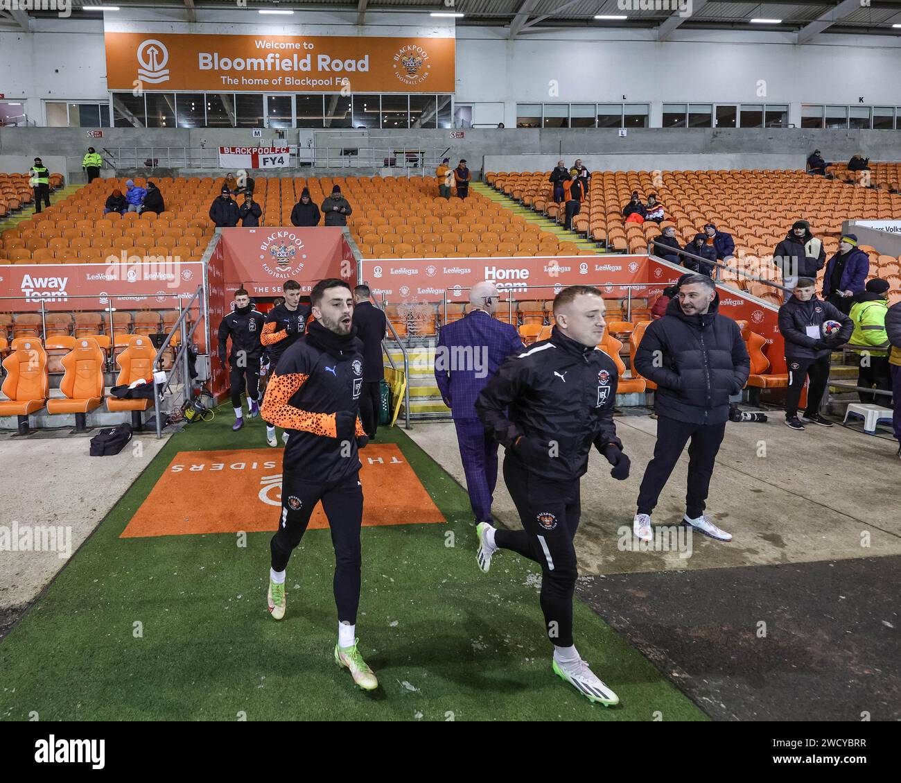 Blackpool, UK. 17th Jan, 2024. Owen Dale of Blackpool and Shayne Lavery ...