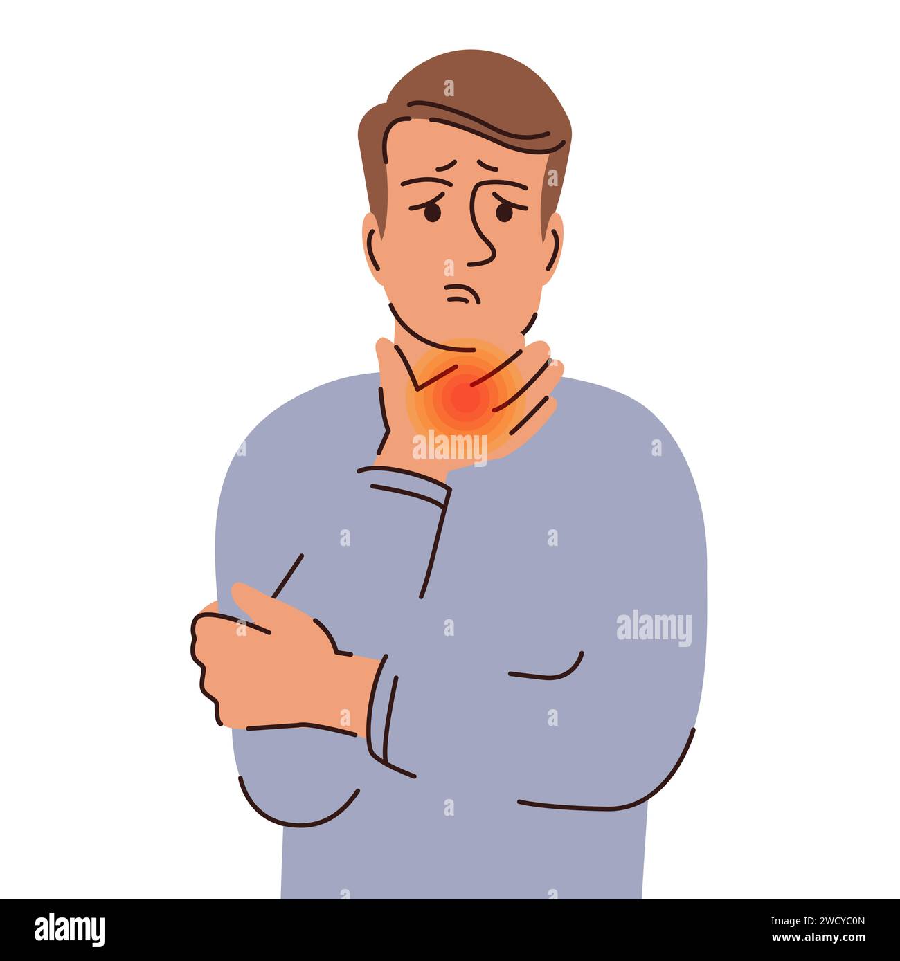 Sick man with flu and cold sickness illustration. Flat cartoon hand ...