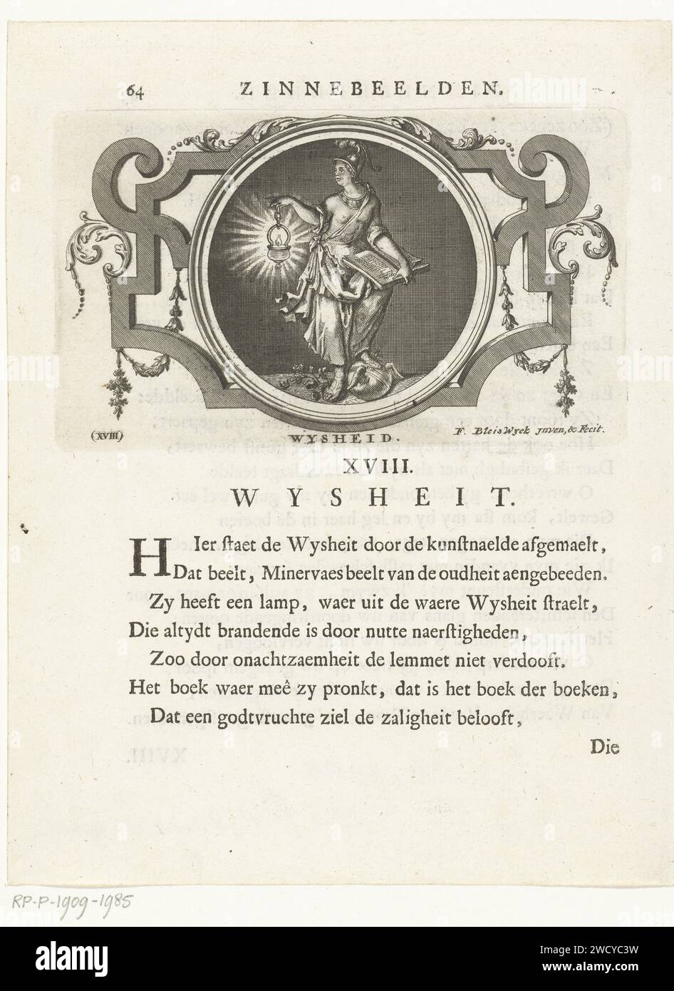 Emblem with allegory in wisdom, François van Bleyswijck, 1737 print ...