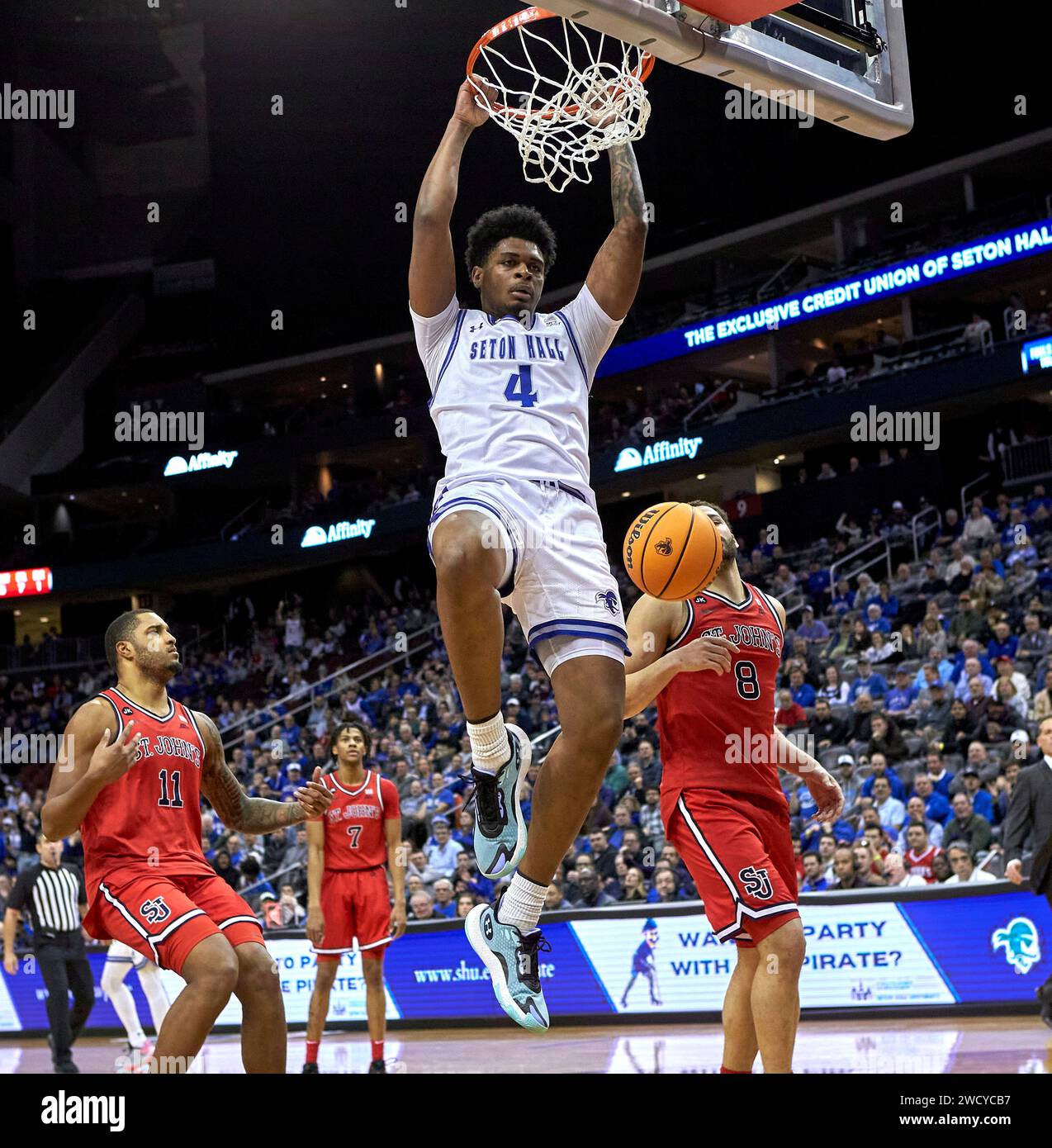 Seton Hall Pirates center Elijah Hutchins-Everett (4) dunks during a ...