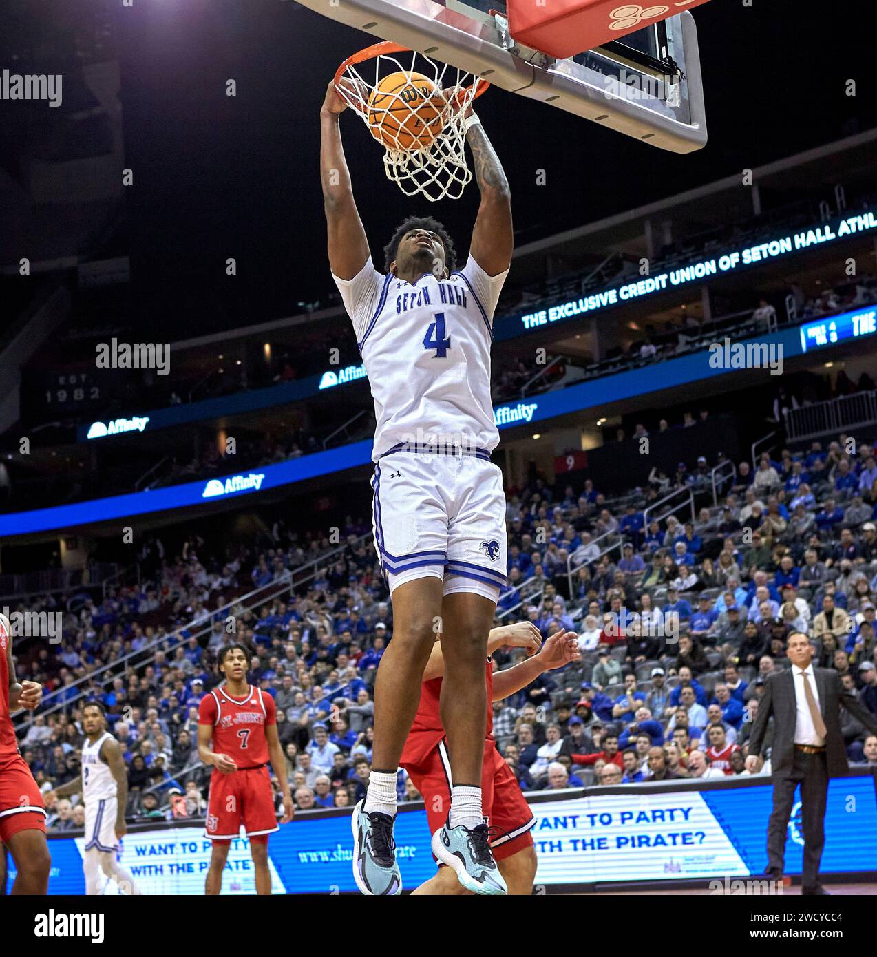 Seton Hall Pirates center Elijah Hutchins-Everett (4) dunks during a ...