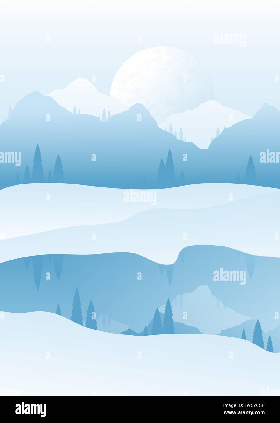 Mountains winter landscape with white peaks illustration. Aesthetic ...