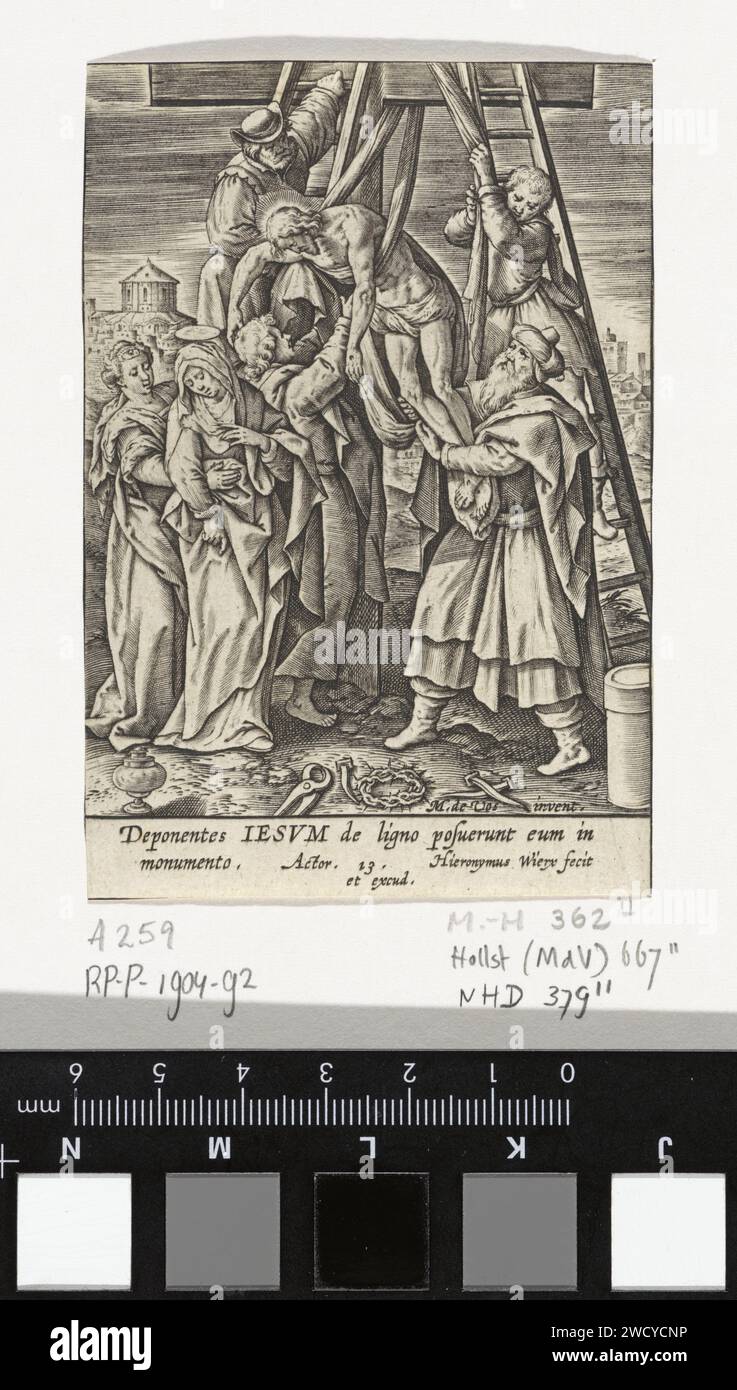Cross -decline, Hieronymus Wierix, After Maerten de Vos, 1563 - Before 1619 print The body of ...