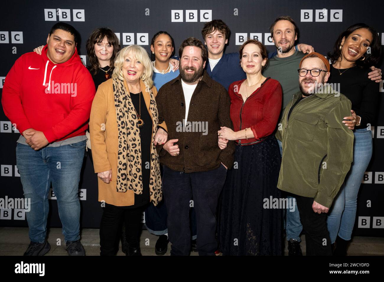 London, UK. 17 January 2024. (L to R) Ed Kear, Freya Parks, Alison ...
