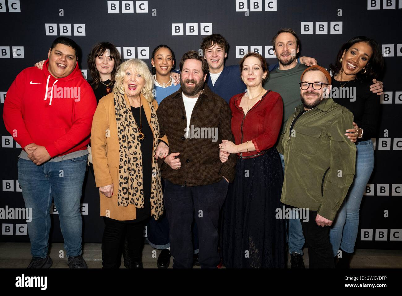 London, UK. 17 January 2024. (L to R) Ed Kear, Freya Parks, Alison ...