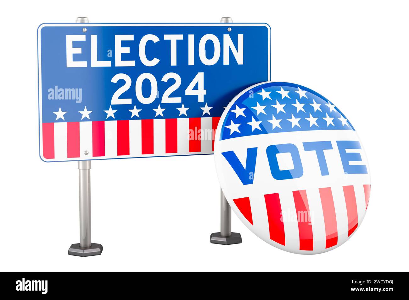 Vote button with advertising billboard. Election in the USA, concept ...