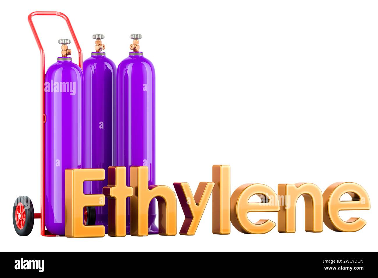 Ethylene gas cylinders with hand truck, 3D rendering isolated on white ...