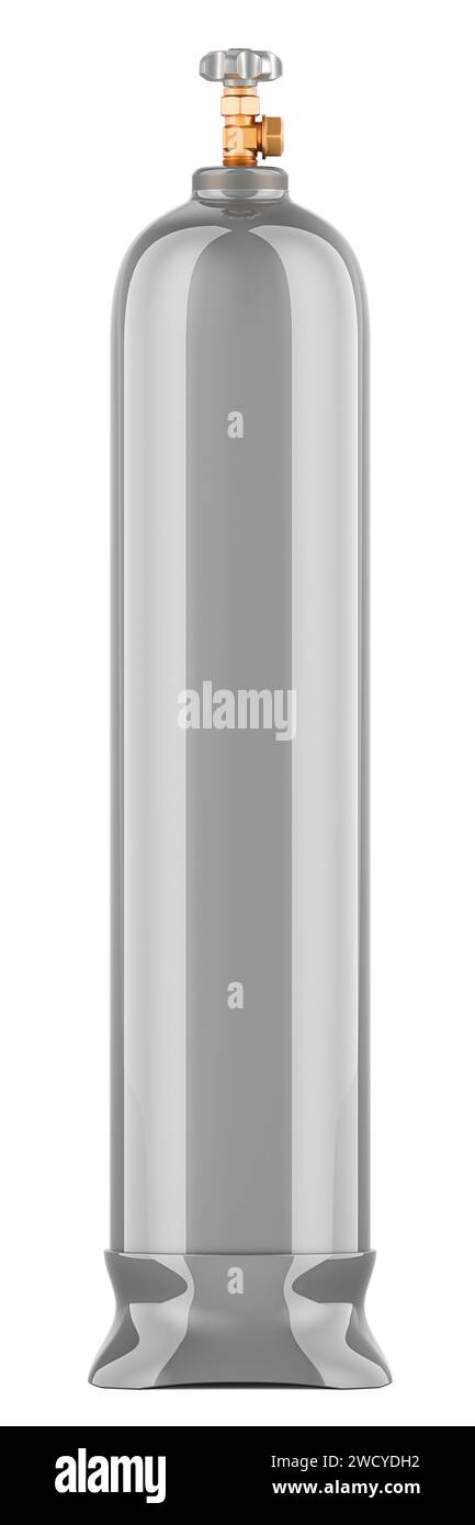 Grey gas cylinder with argon Ar, 3D rendering isolated on white ...