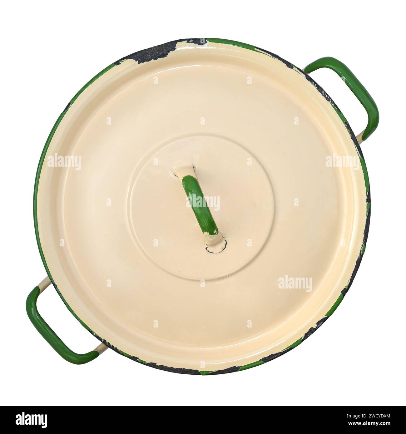 used enamel cooking pot with lid isolated Stock Photo - Alamy