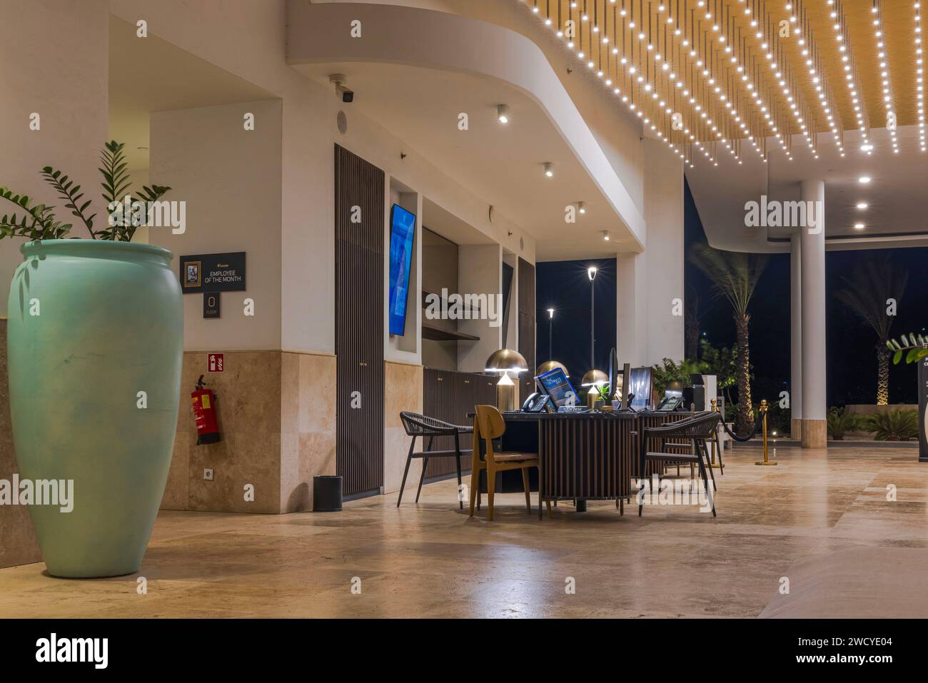 An evening view of the interior of the Corendon Hotel reception on the ...
